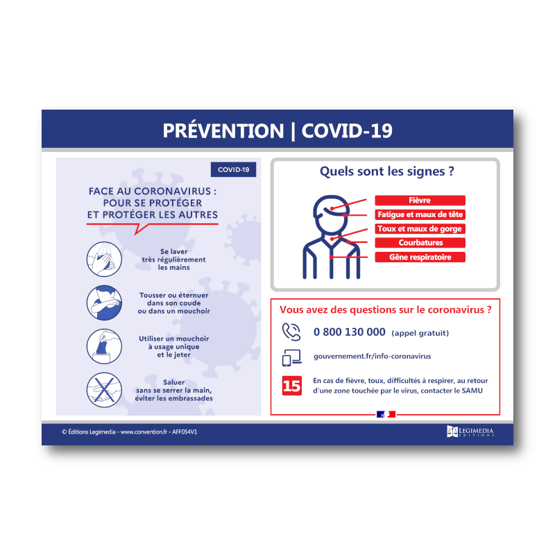Affichage Prévention COVID-19 - Gestes barrières